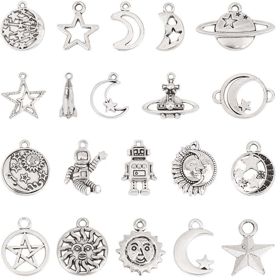 100 Pcs 20 Styles Tibetan Universe Charms, Alloy Antique Silver Space ...