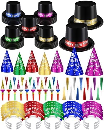 100 Pcs 2026 New Years Eve Party Supplies Include Top Cone Hats Tiaras ...