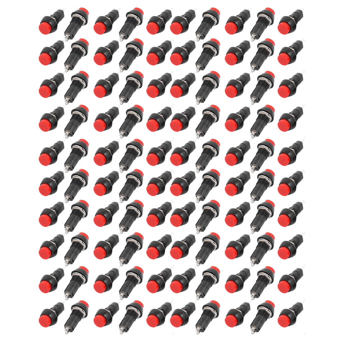 100 Pcs 250V 3A 2 Terminal SPST On/Off Momentary Red Push Button Switch ...