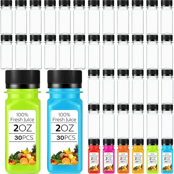 100 Pcs 2oz Small Clear Plastic Juice Bottles with Lid for Liquids ...