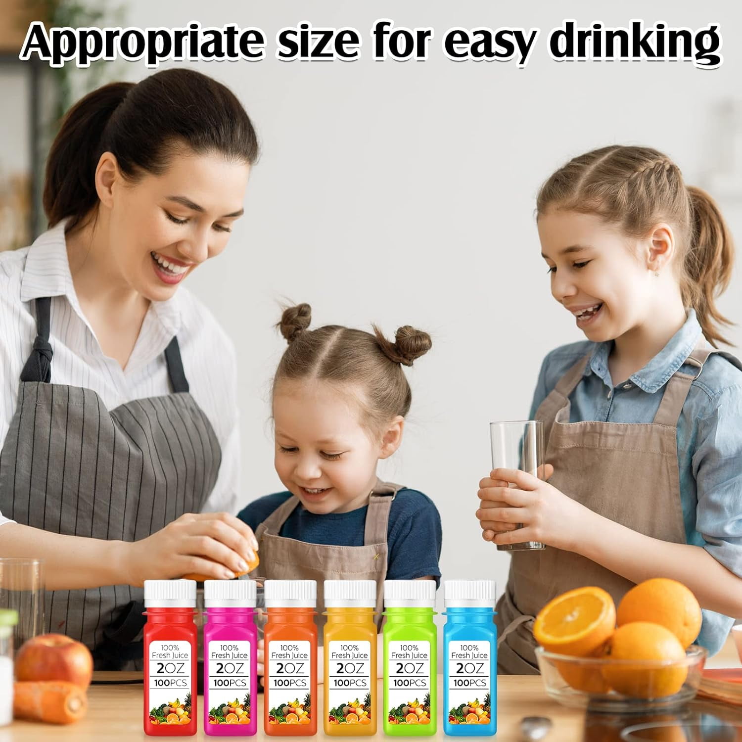 100 Pcs 2oz Small Clear Plastic Juice Bottles with Lid for Liquids ...