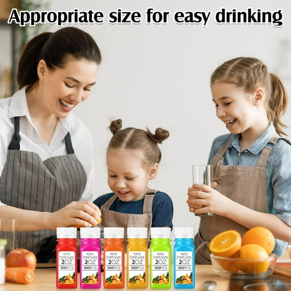 100 Pcs 2oz Small Clear Plastic Juice Bottles with Lid for Liquids ...