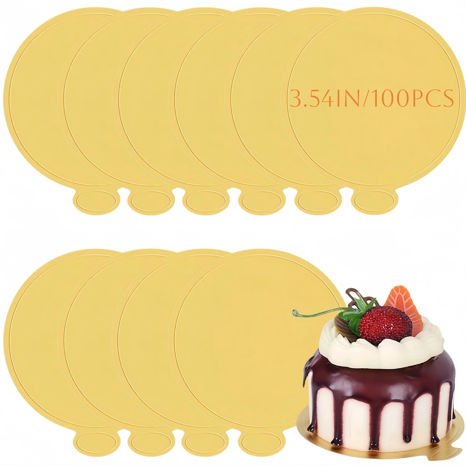 100 Pcs 3.54" Mini Round Gold Cardboard, Mousse Cupcake Base, Cake ...
