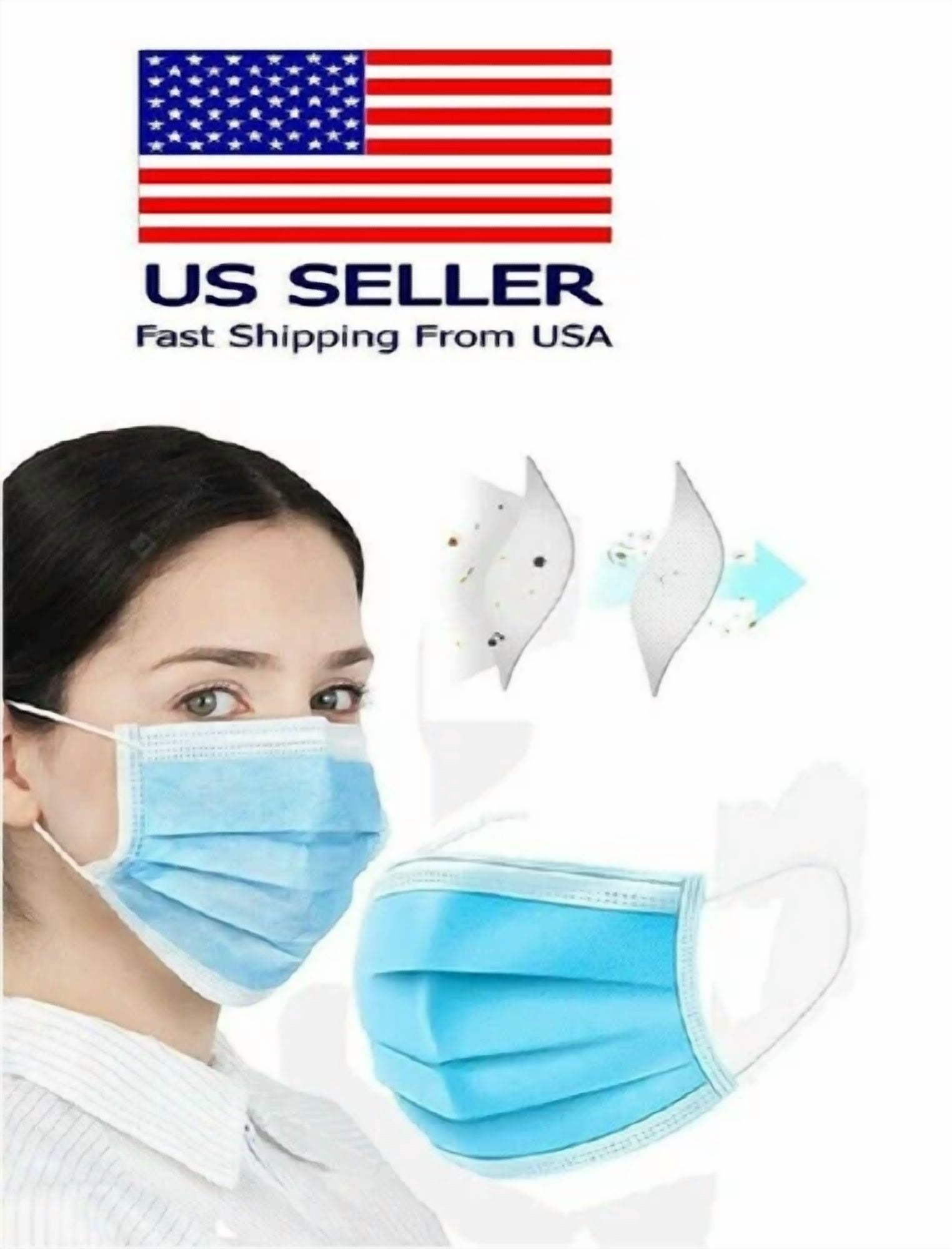 100 Pcs 3-Ply Blue Face Protection Mask Earloop Surgical Mouth Dust ...
