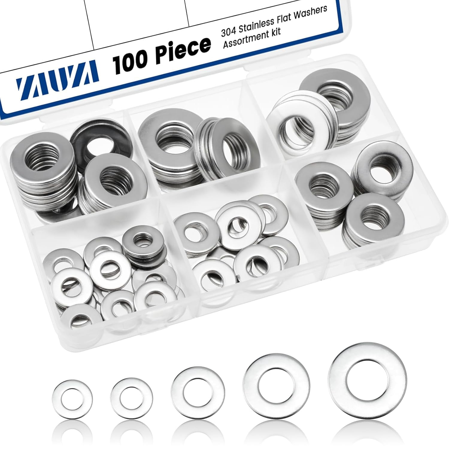100 Pcs 304 Stainless Steel SAE Flat Washer (8# 10# 1/4" 5/16" 3/8 ...