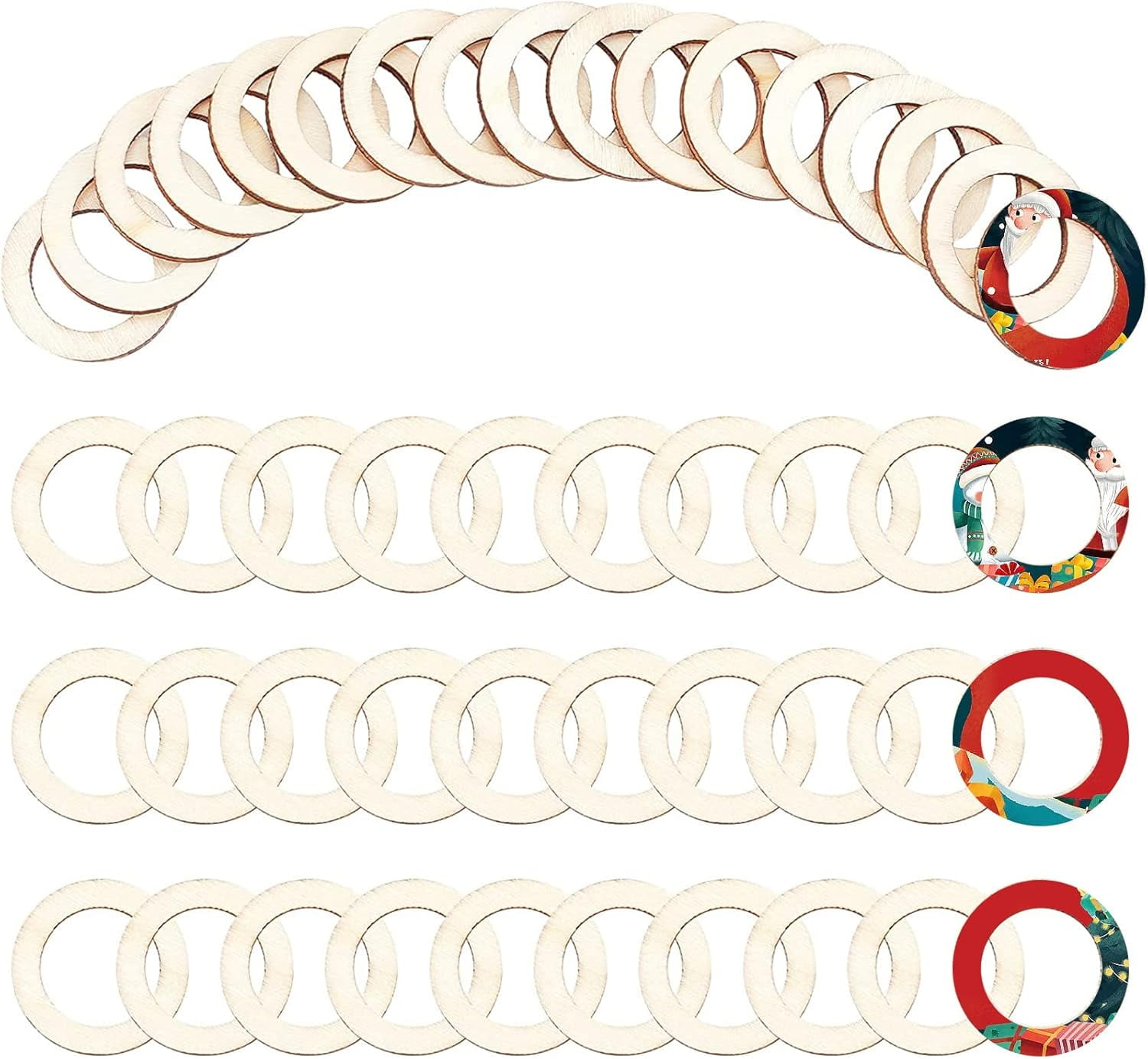 100 Pcs 30mm Natural Wood Rings Unfinished Wood Pieces Circle Ornaments ...
