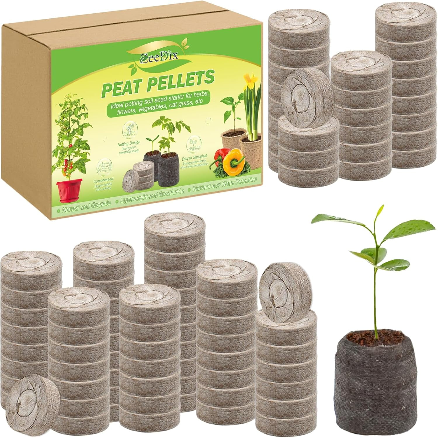 100 Pcs (36mm) Peat Pellets for Seedlings, Compressed Seed Starting ...