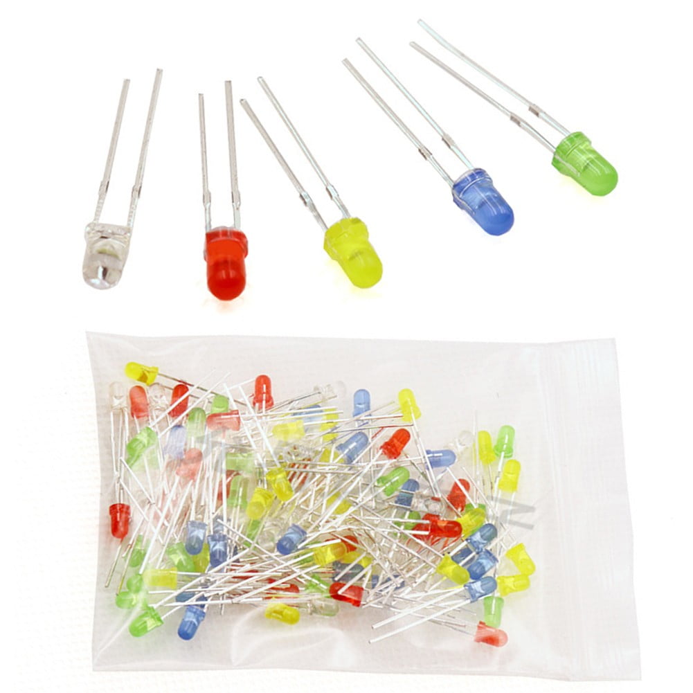 100 Pcs 3mm Light Emitting Diode LED Bead Bright Green Yellow Blue ...