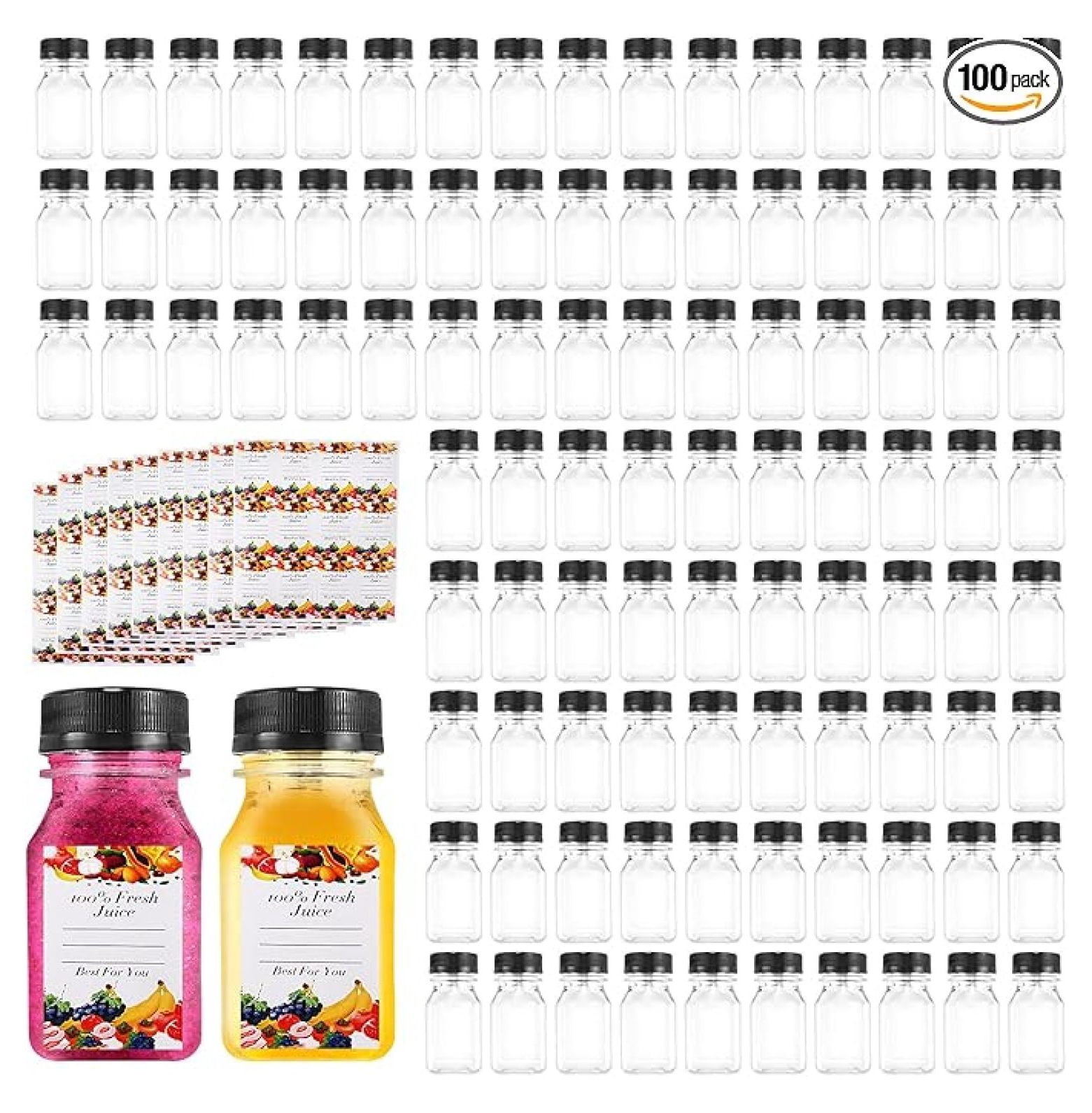 100 Pcs 4 oz Plastic Juice Bottles with Lids Small Clear Bottles with ...