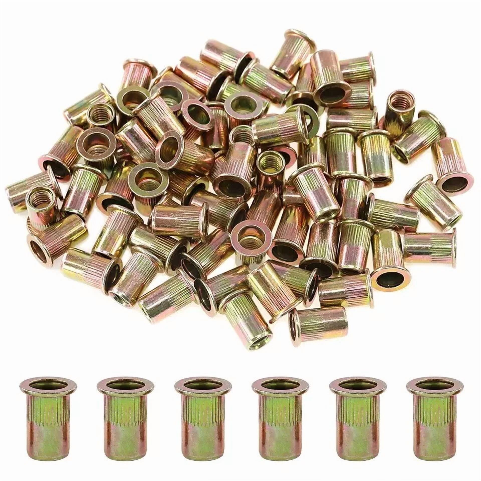 100 Pcs 5/16-18 Unc Carbon Steel Rivet Nut Flat Head Threaded Insert ...