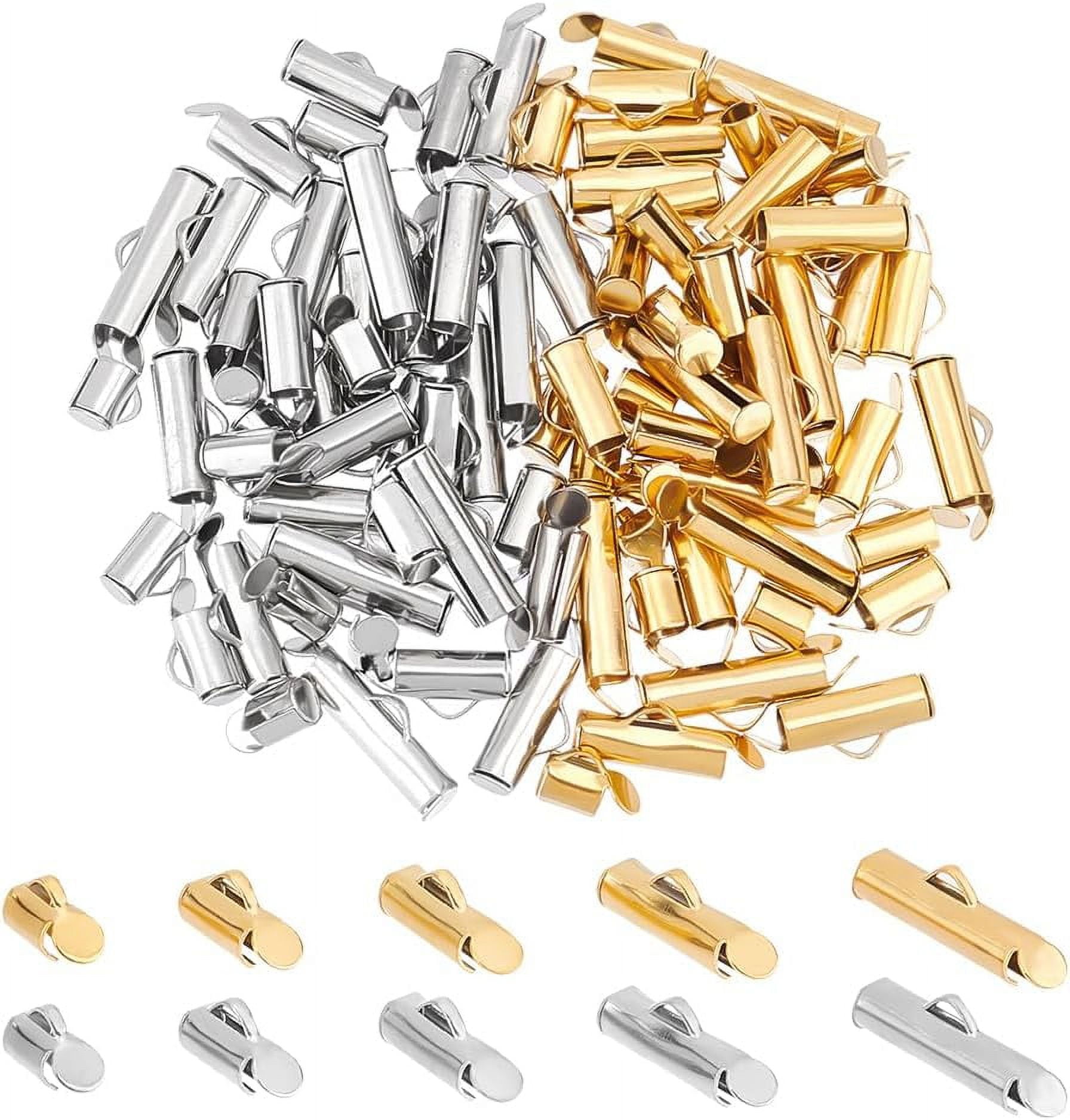 100 Pcs 5 Sizes 2 Colors Stainless Steel Slide On End Clasp Tubes ...