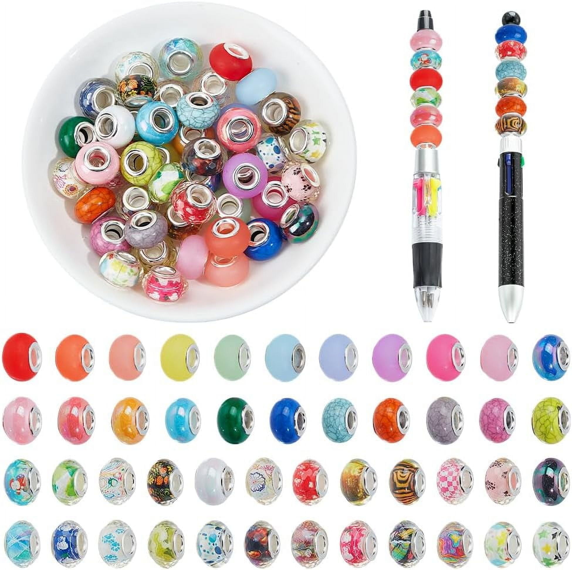 100 Pcs 5 Styles Large Hole Beads for Pens Focal Beads 13 mm European ...