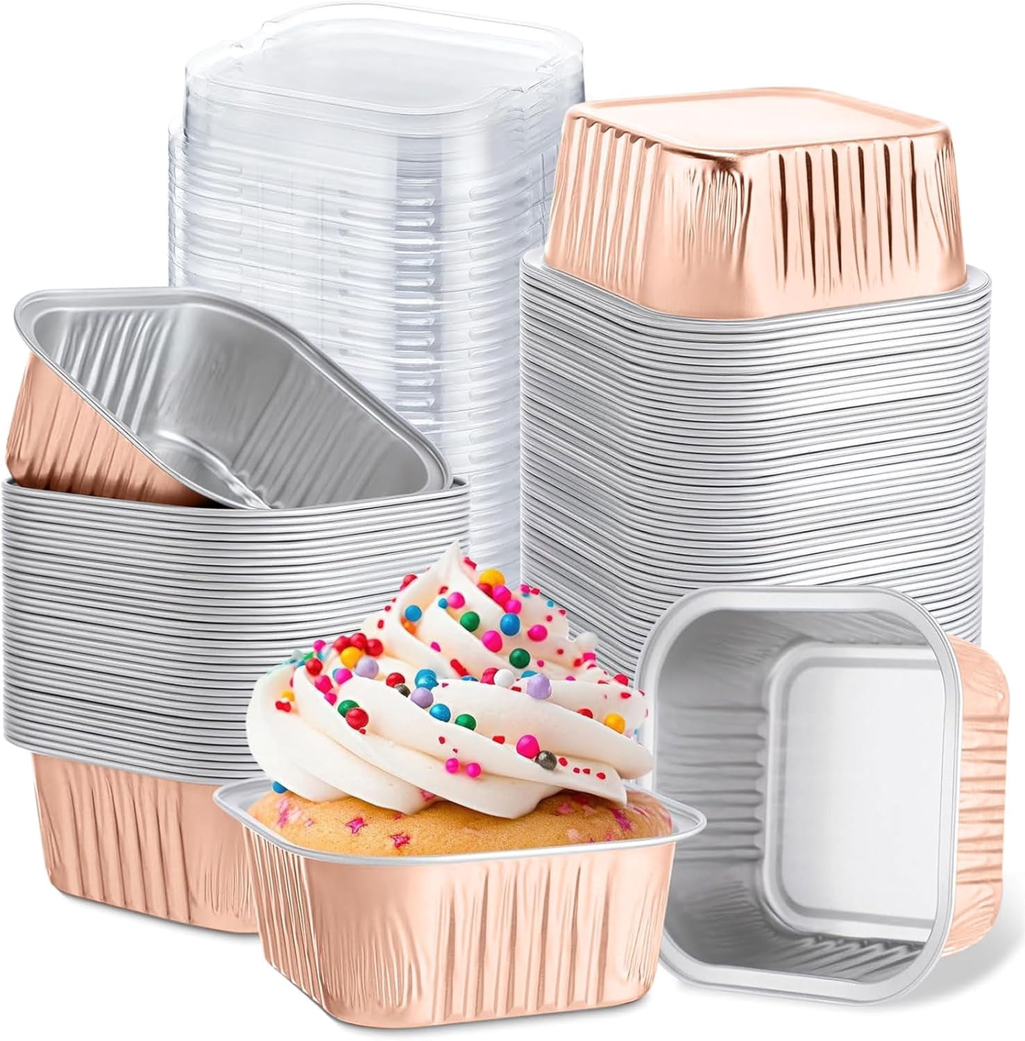 100 Pcs 5 oz Mini Square Aluminum Foil Baking Pans with Lids ...