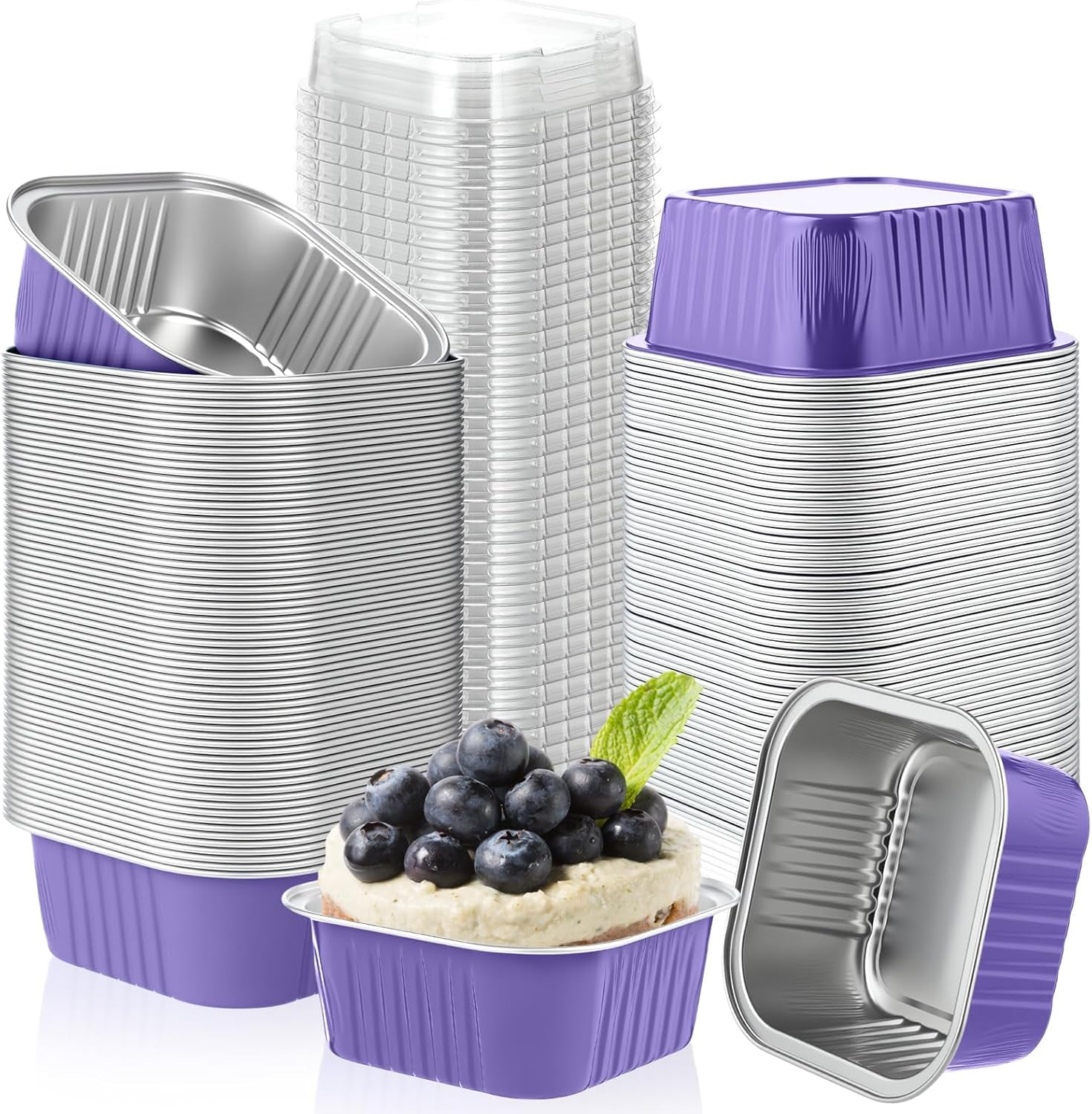 100 Pcs 5 oz Mini Square Baking Pan with Lid Aluminum Foil Cupcake Pan ...