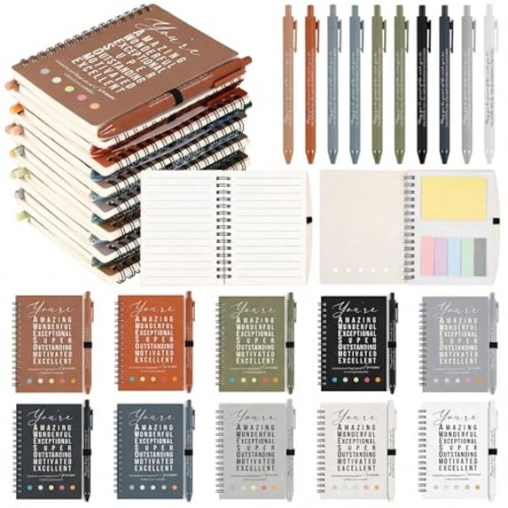 100 Pcs/50 Sets Motivational Spiral Notebook with Sticky Notes Pen Bulk ...