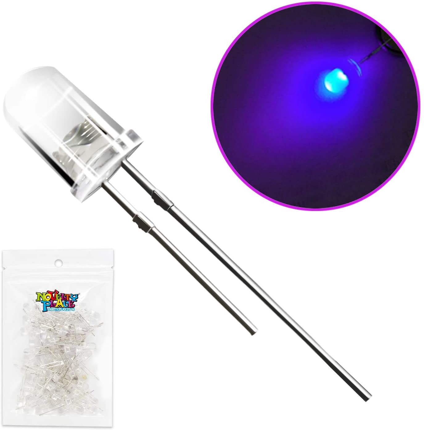 100 Pcs 5mm Purple UV LED Diode Lights Clear Transparent Diodes LEDs ...