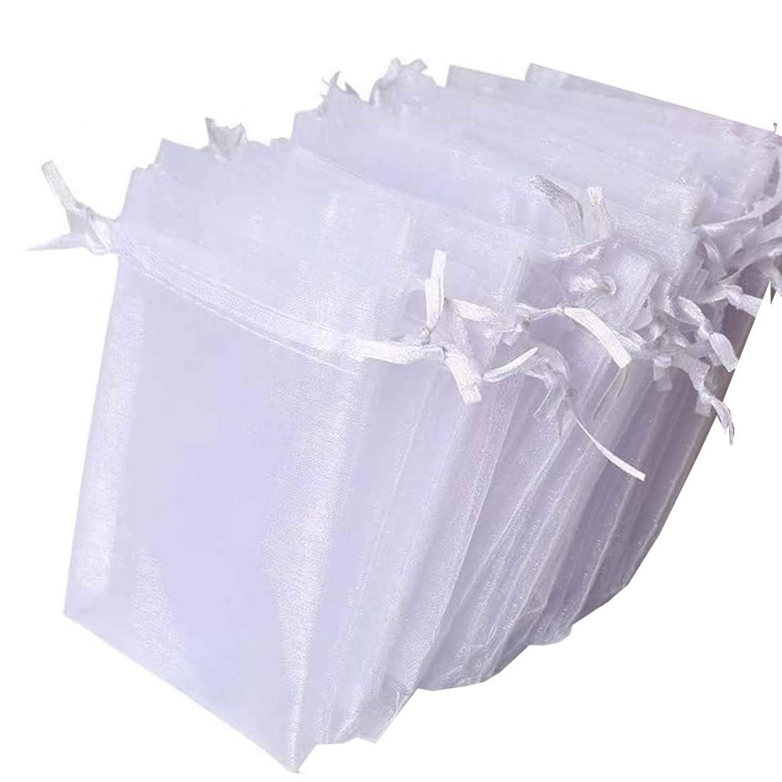 100 Pcs 5x7 inch Gift Wrap Bags, Organza Clear Tulle Fabric, White ...