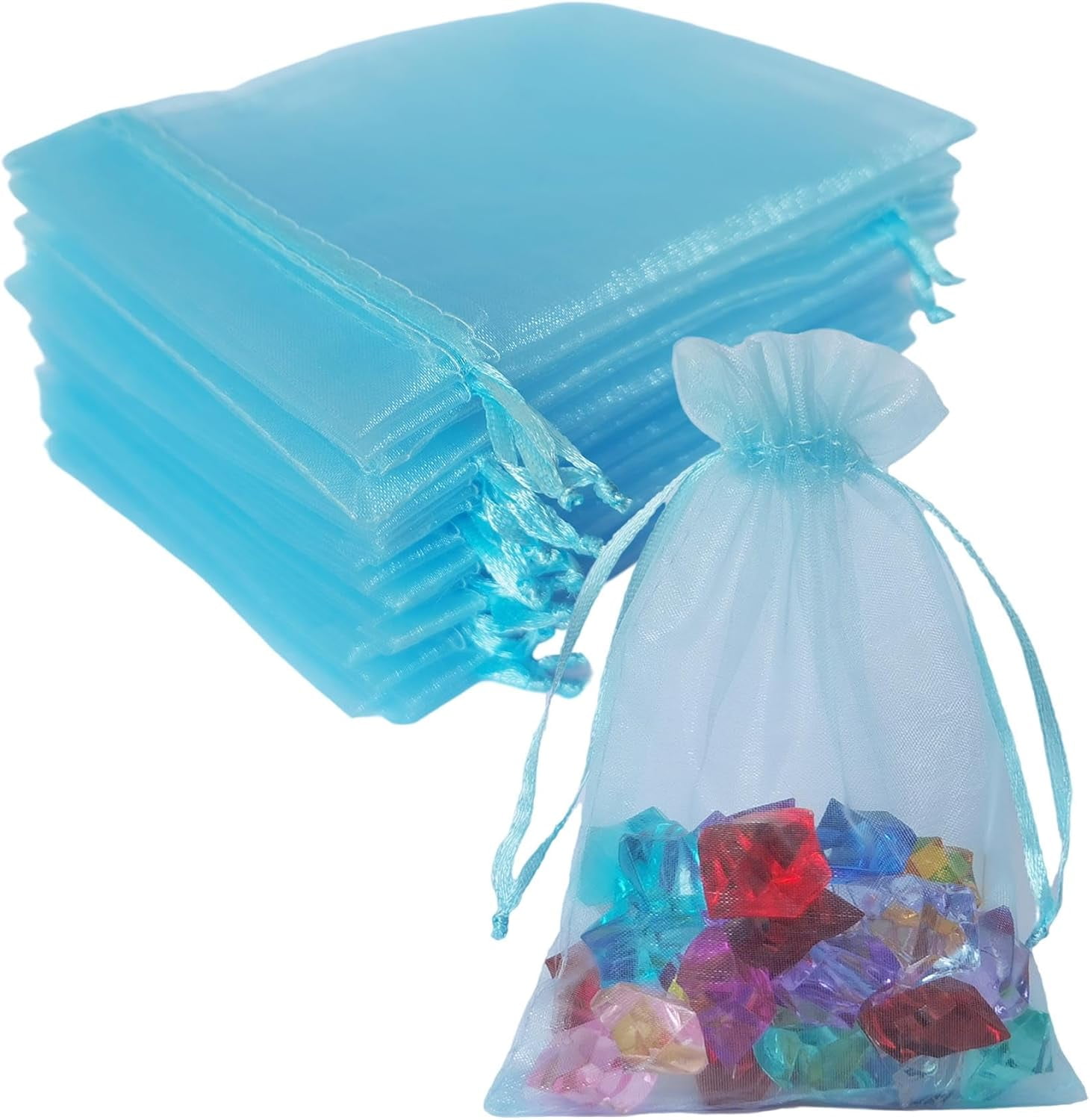 100 Pcs 5x7 inch Organza Gift Wrap Bag Baby Blue for Baby Shower ...