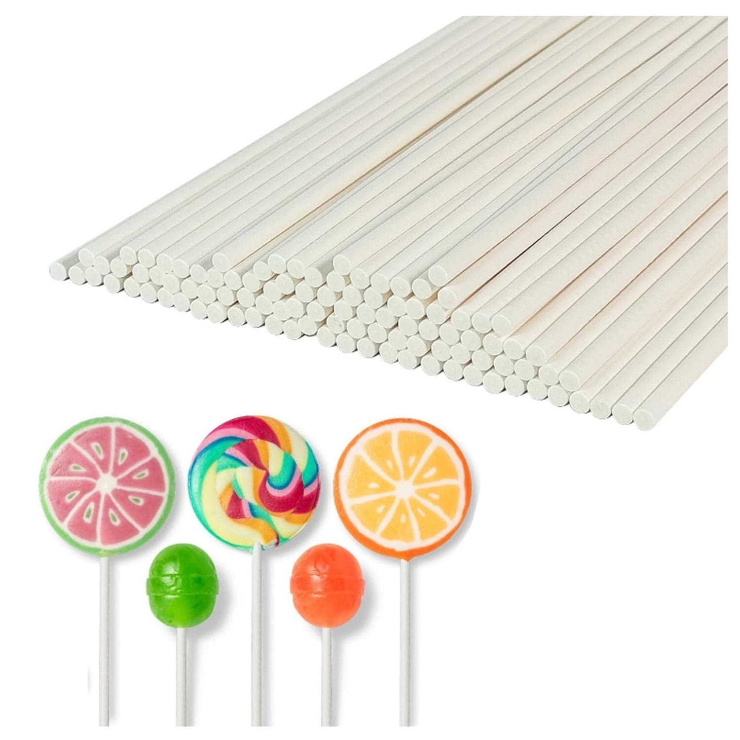 100 Pcs 6 Inch Lollipop Sticks， White Cake Pop Sticks, Candy Sticks ...