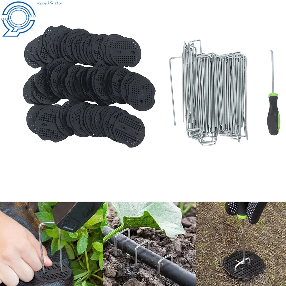 100 Pcs 6 Inch Stainless Garden Stakes Landscape Staples With Gasket ...
