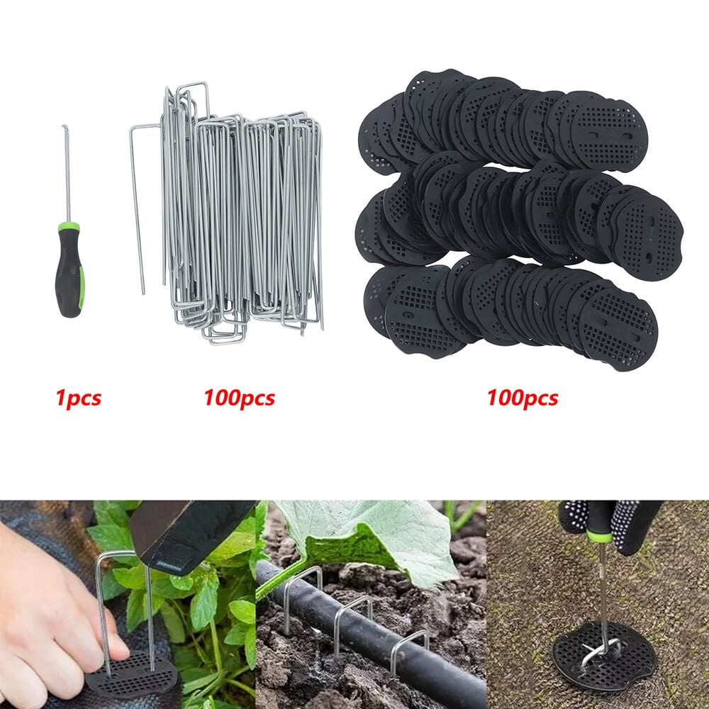 100 Pcs 6 Inch Weed Barrier Stakes With Caps & Hook For Ultimate Ground ...