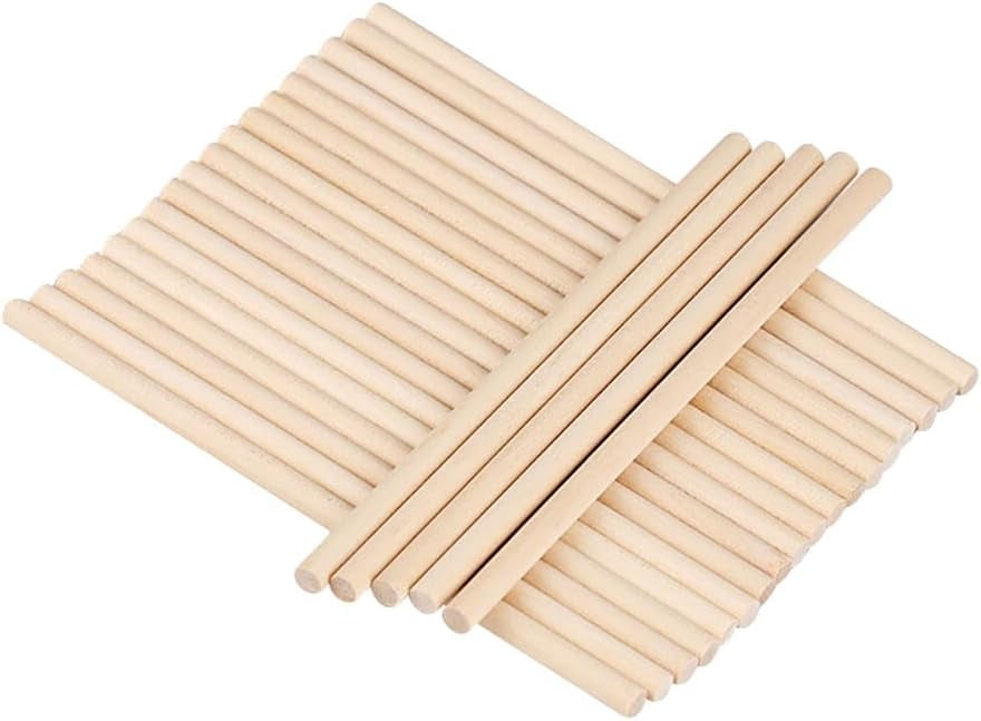 100 Pcs 6 inch Natural Wood Sticks Wooden Dowel Rods Unfinished Wood ...