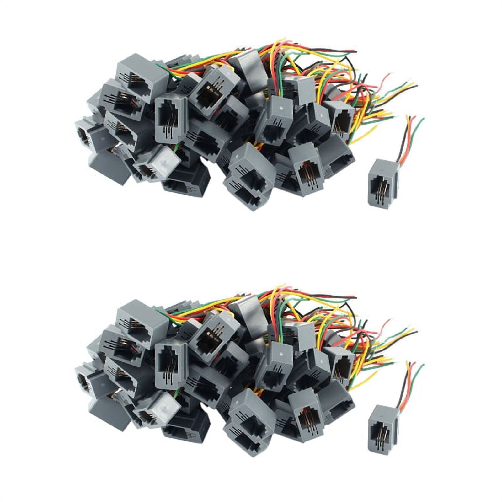 100 Pcs 616E 4P4C RJ9 Female Telephone Connector Adapter W 4 Wires 8cm - Walmart.com