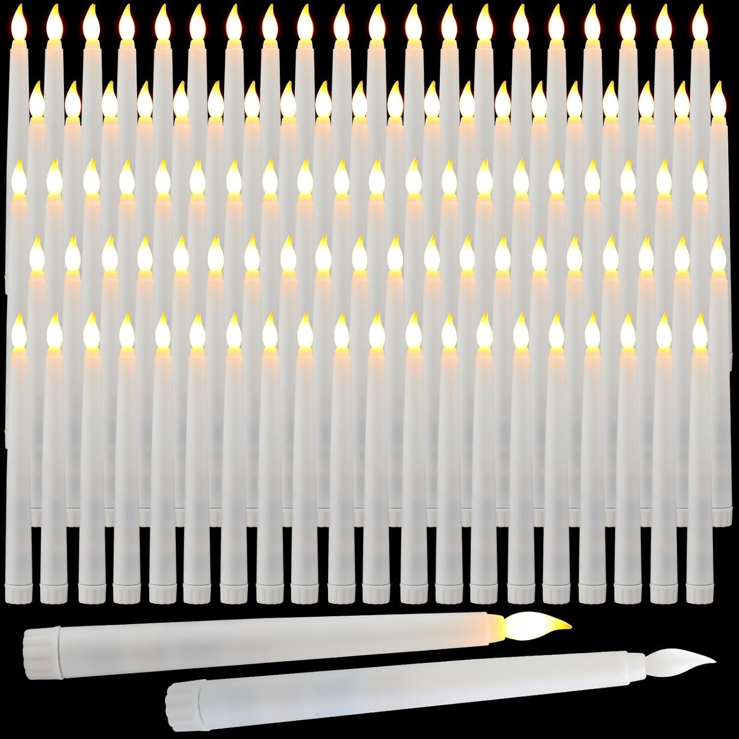 100 Pcs 8.5 Inch White LED Flameless Taper Candles Battery Operated ...