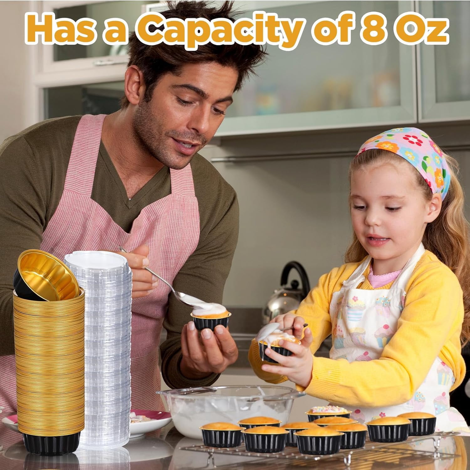100 Pcs 8 oz Aluminum Foil Cup with Lids Disposable Ramekins for Baking ...