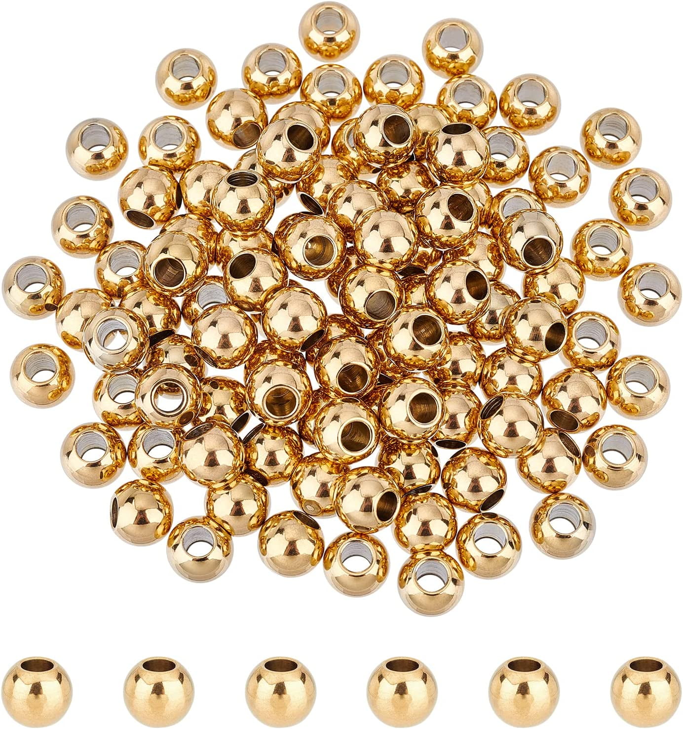 100 Pcs 8mm 304 Stainless Steel Smooth Round Metal Spacer Beads Loose ...