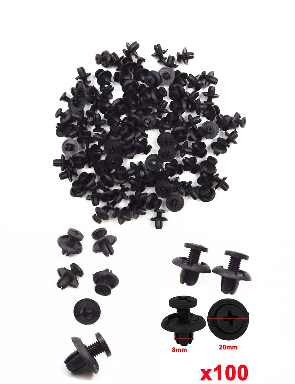 100 Pcs 8mm Car Automotive Push Pin Rivet Trim Clip Panel Body Interior ...