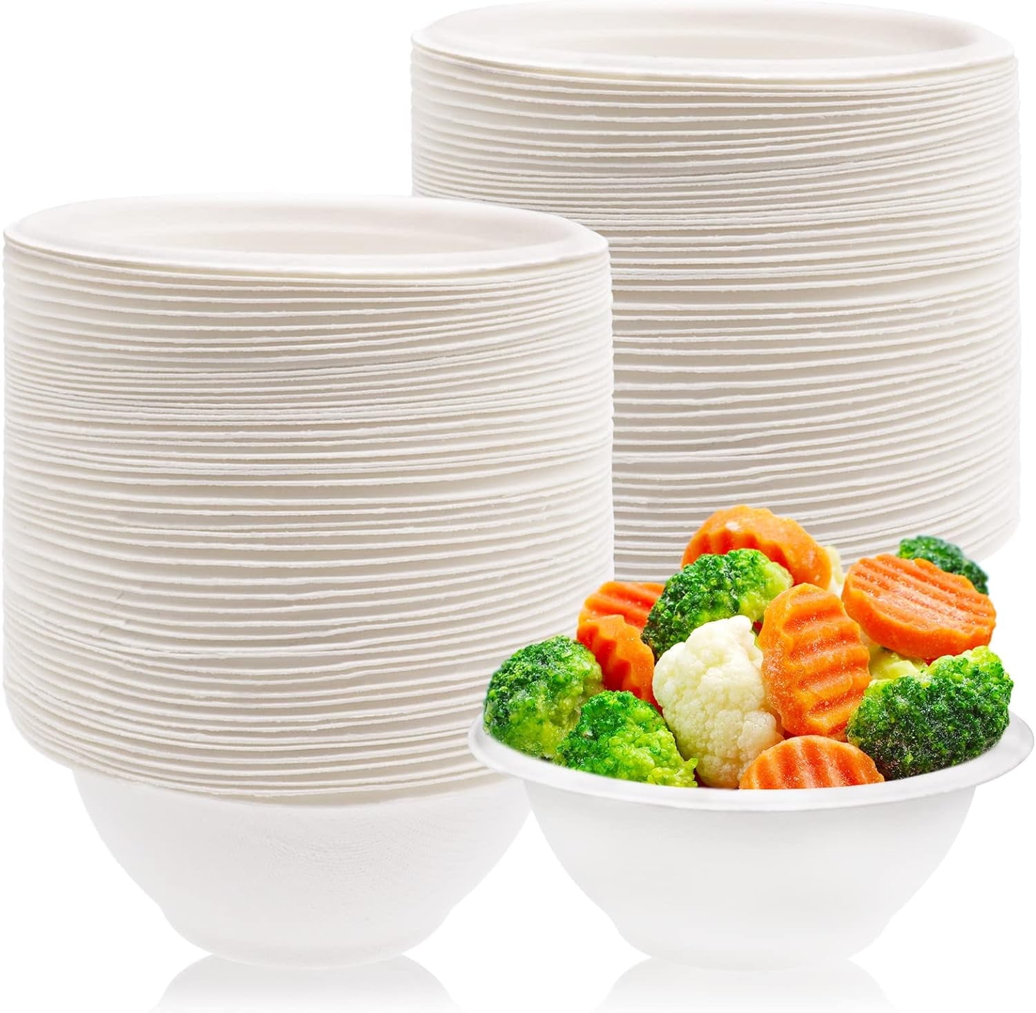 100 Pcs 8oz Disposable Paper Bowls,White Heavy-Duty Bagasse Bowls,Small ...