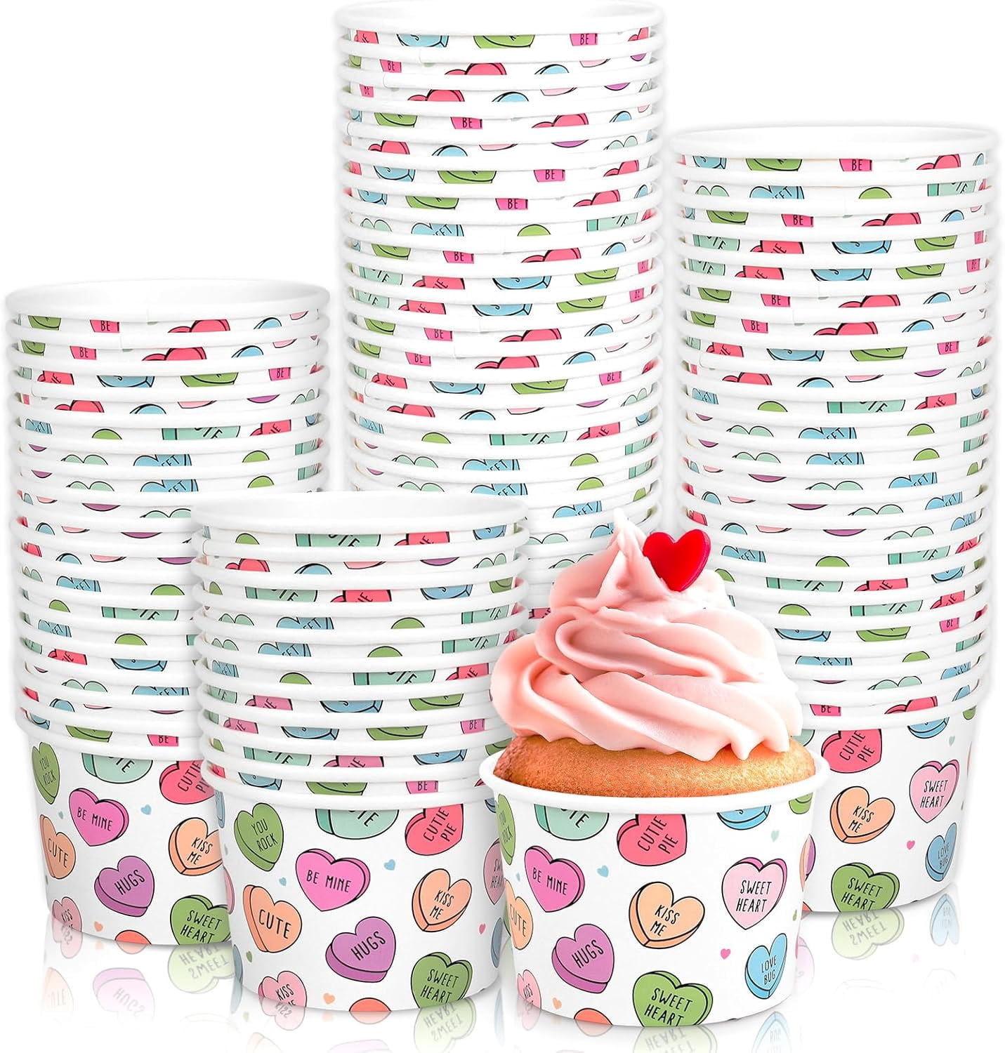 100 Pcs 9 Oz Valentine's Day Treat Snack Cups Colorful Conversation ...