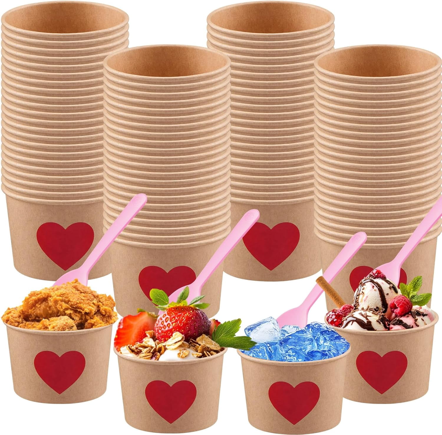 100 Pcs 9 oz Valentines Paper Cups Ice Cream Paper Cups Bulk Disposable ...