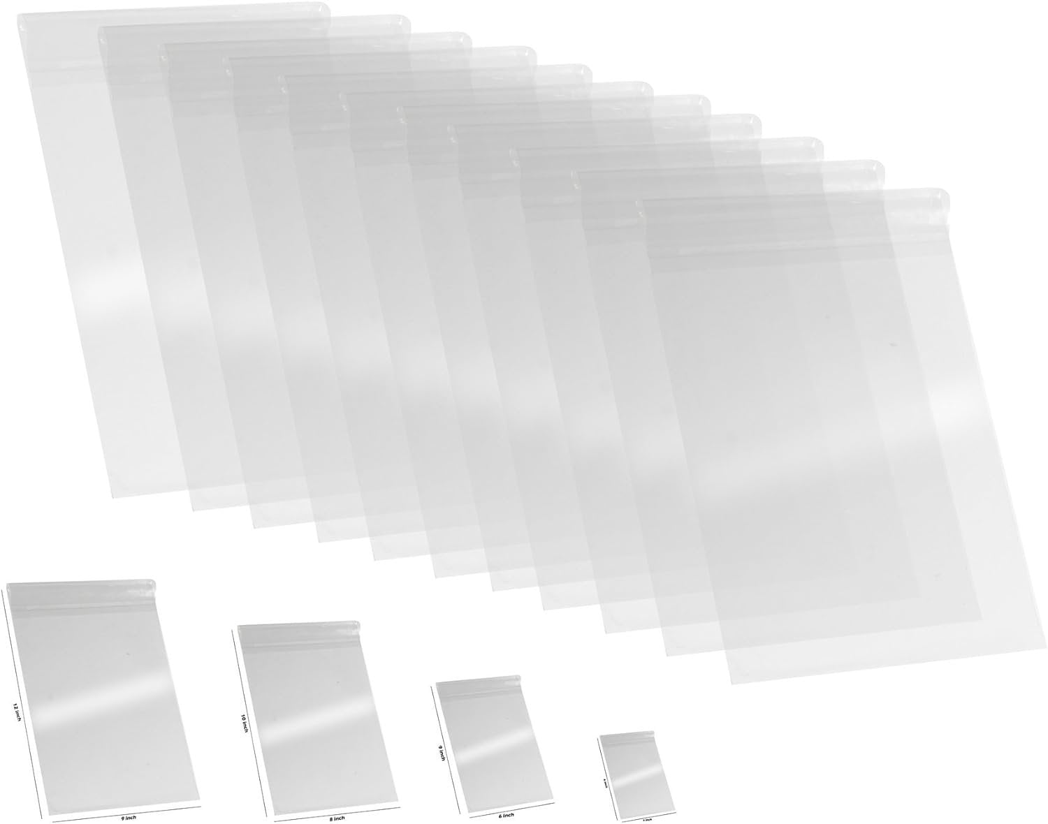 100 Pcs 9"x12" Clear Resealable Cellophane Bags - 1.2 MIL Glossy Self ...