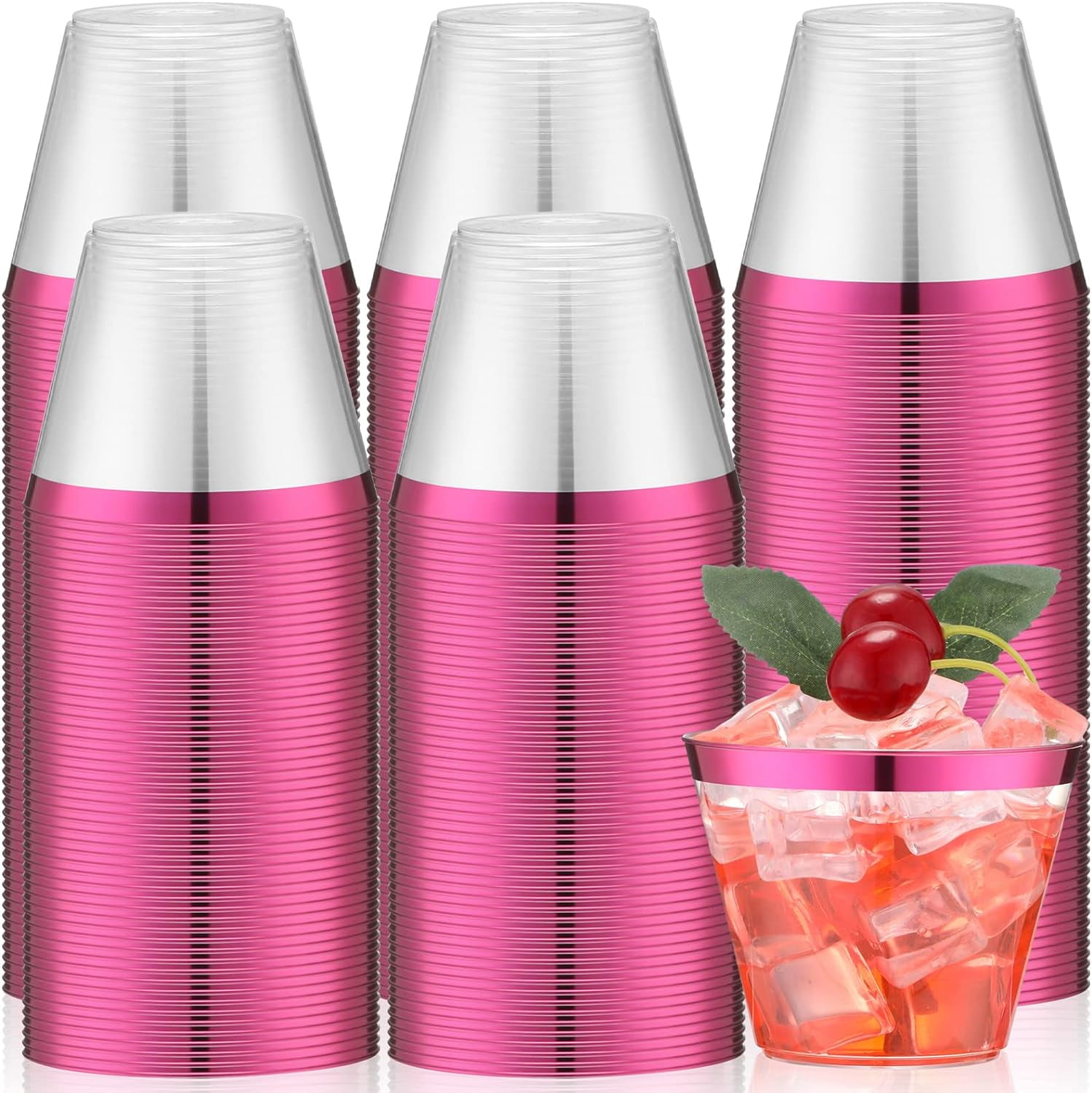 100 Pcs 9oz Rimmed Plastic Cups Wedding Clear Cocktail Cups Heavy Duty ...