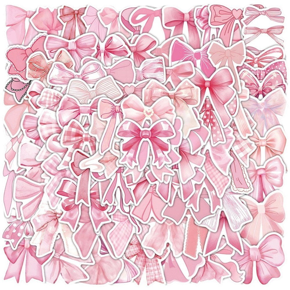100 Pcs Pink Bow Stickers â Waterproof Decals for Water Bottles ...