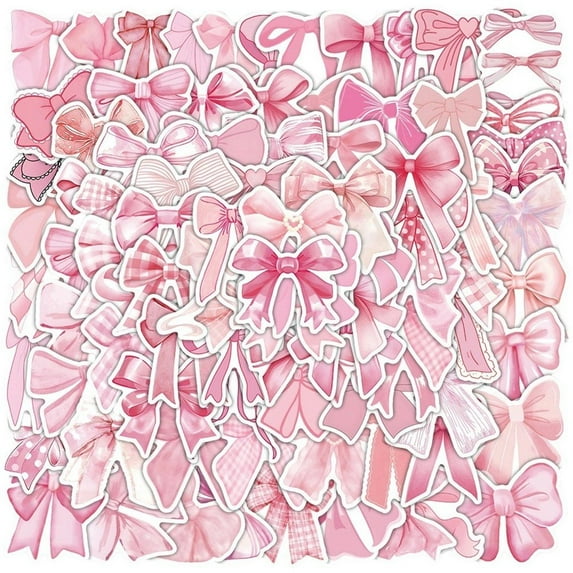 100 Pcs Pink Bow Stickers â Waterproof Decals for Water Bottles ...