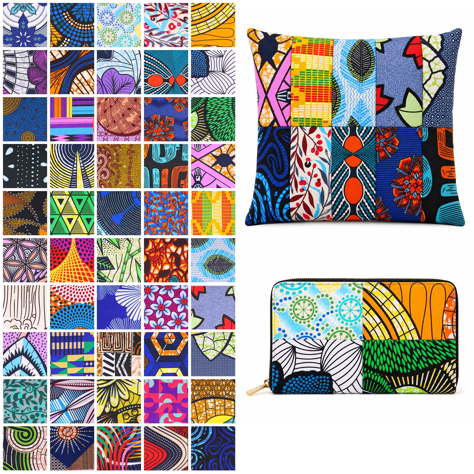 100 Pcs African Polyester Fabric Square 50 Patterns Precut Quilting ...