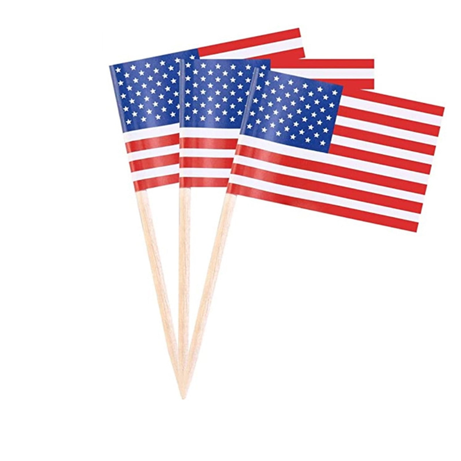100 Pcs American Flag Toothpick Flags Wooden Mini Cupcake Toppers ...