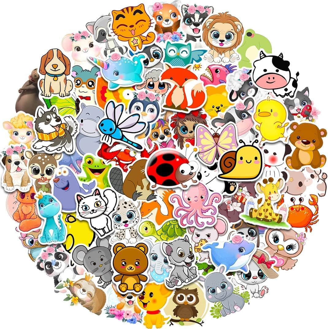 100 Pcs Animal Stickers For Kids Sticker For Water Bottles Cute Animal ...