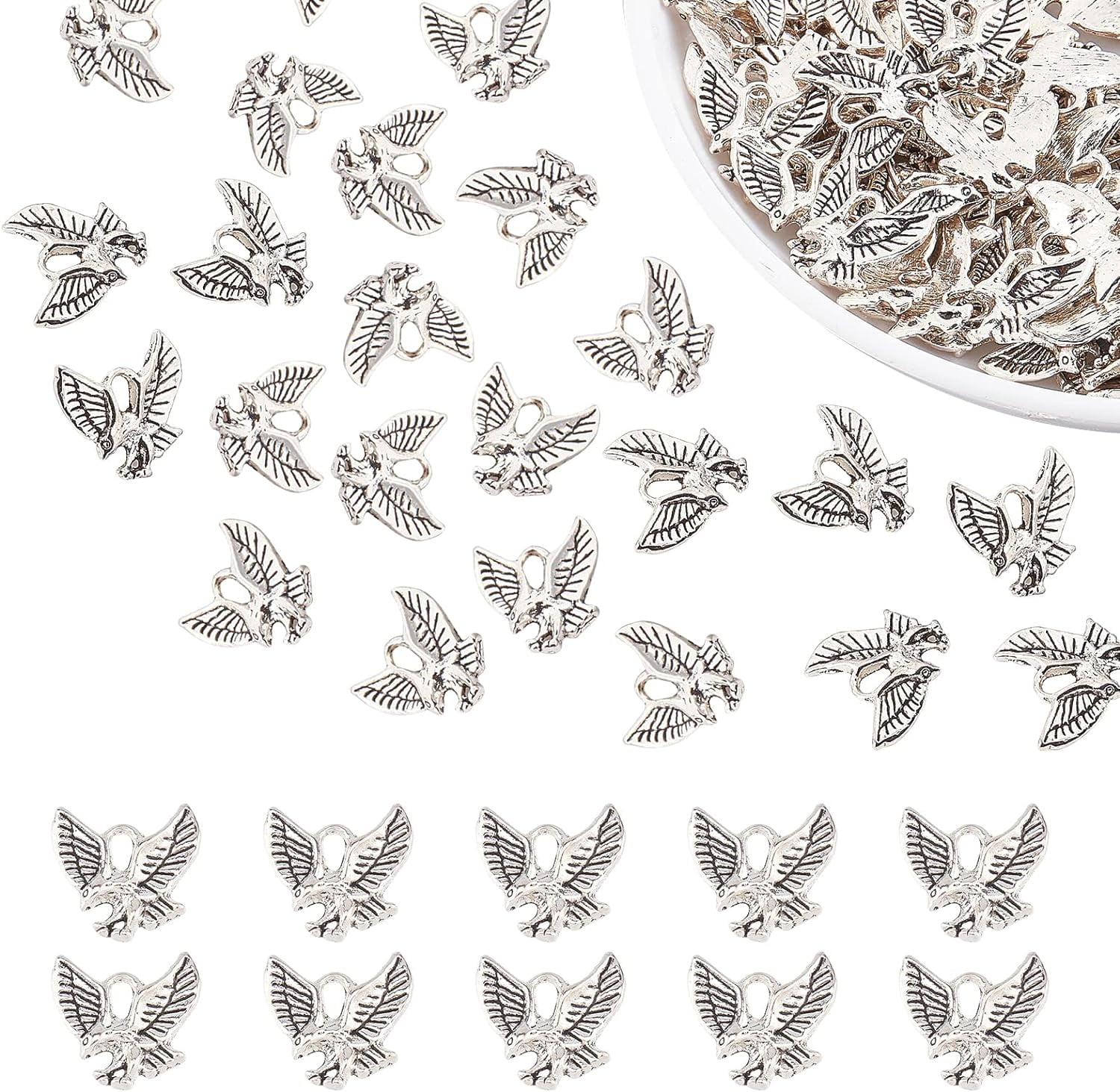 100 Pcs Antique Silver Eagle Charms Zinc Alloy Hawk Pendants Metal ...