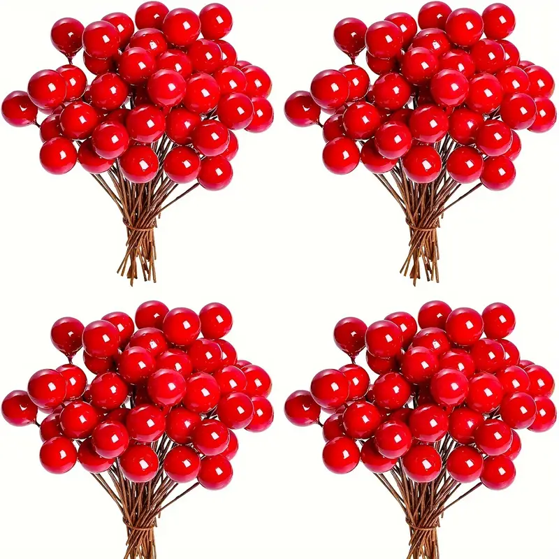 100 Pcs Artificial Holly Berries Mini Christmas Fake Berries with Wire ...
