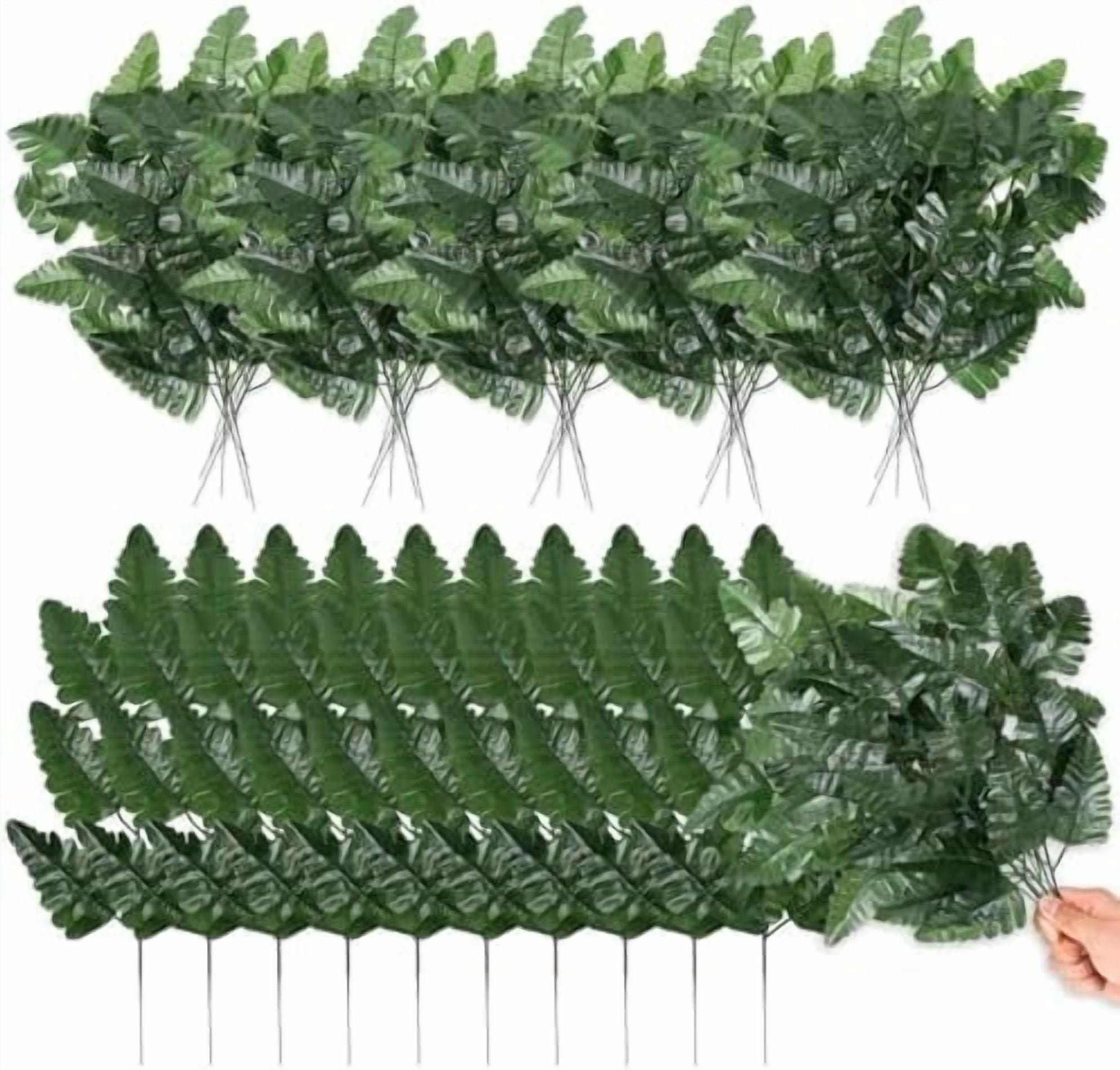 100 Pcs Artificial Silk Green Fern Fake Greenery Stems Fern Leaves 16 ...