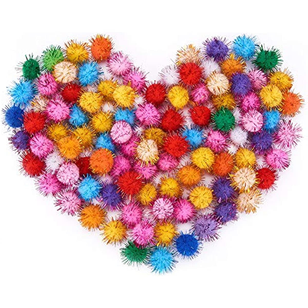 100 Pcs Assorted Pompoms Multicolor Arts and Crafts Fuzzy Pom Poms ...