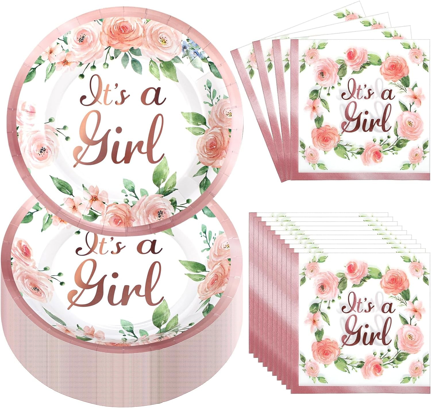 100 Pcs Baby Shower Decorations Cute Paper Plates and Napkins Party ...