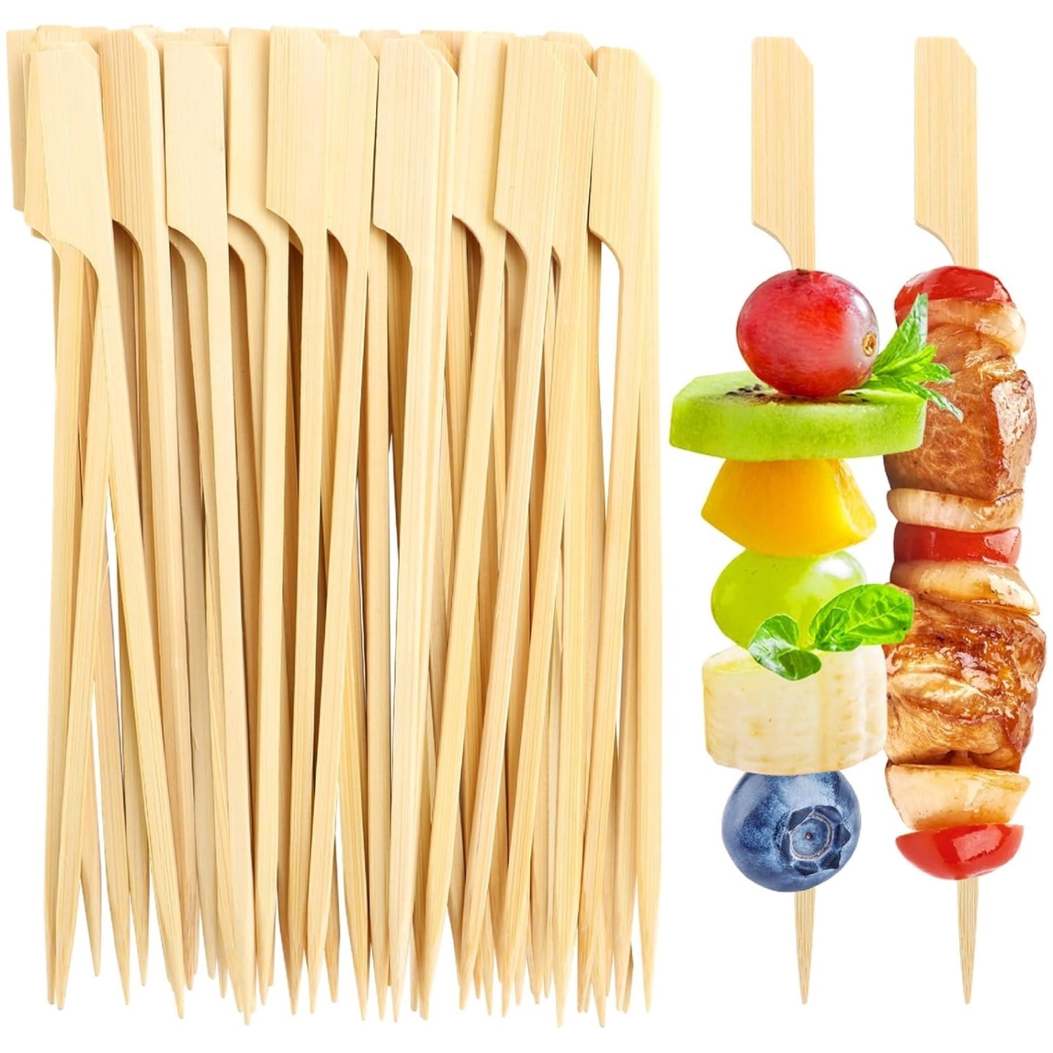 100 Pcs Bamboo Skewers 6 inch Wood Paddle Picks Cocktail Toothpicks ...