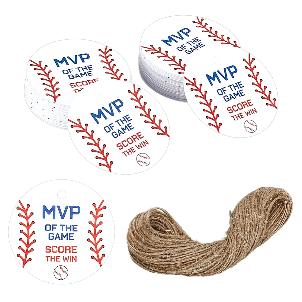 100 Pcs Baseball Gift Tag with String Baseball Flat Round Printed Paper ...