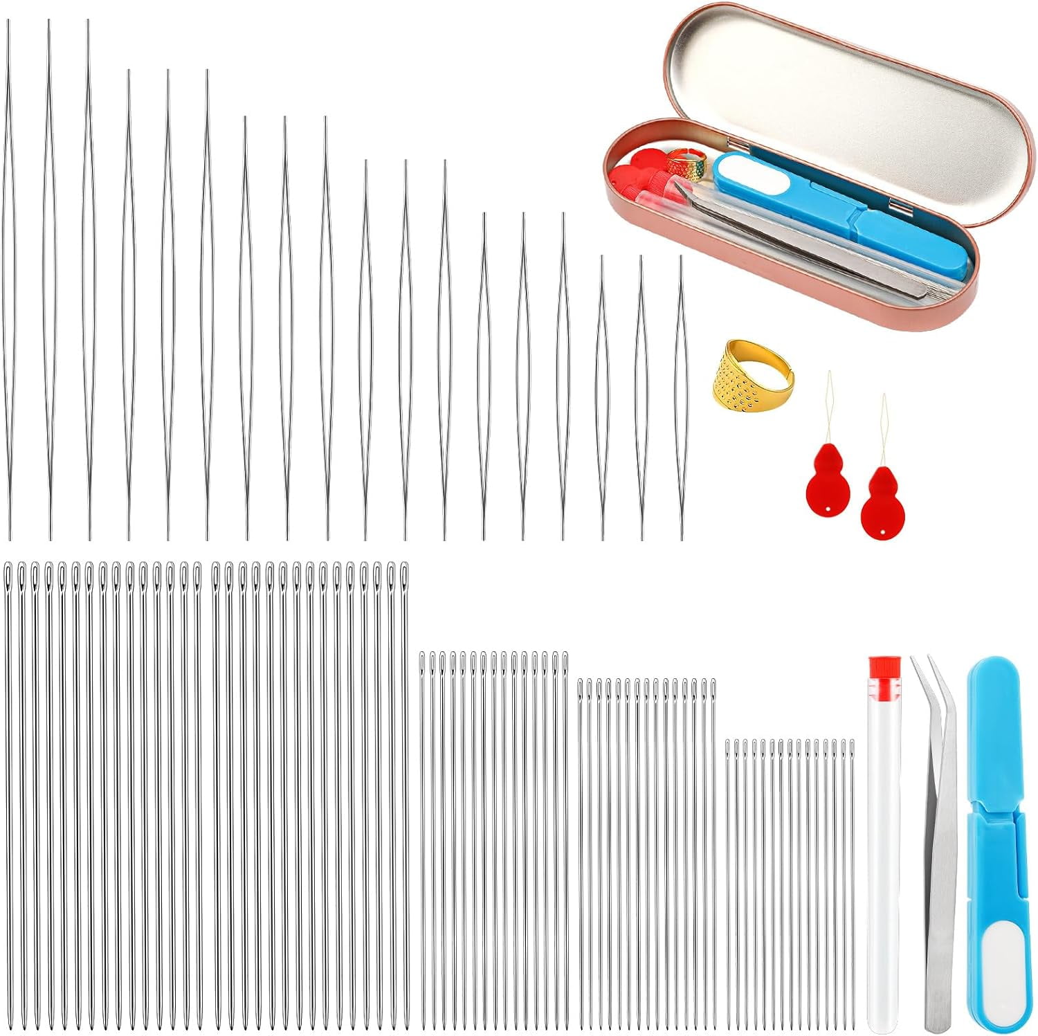 100 Pcs Beading Needles Set,75 Pcs Long Straight Beading Thread Needles ...