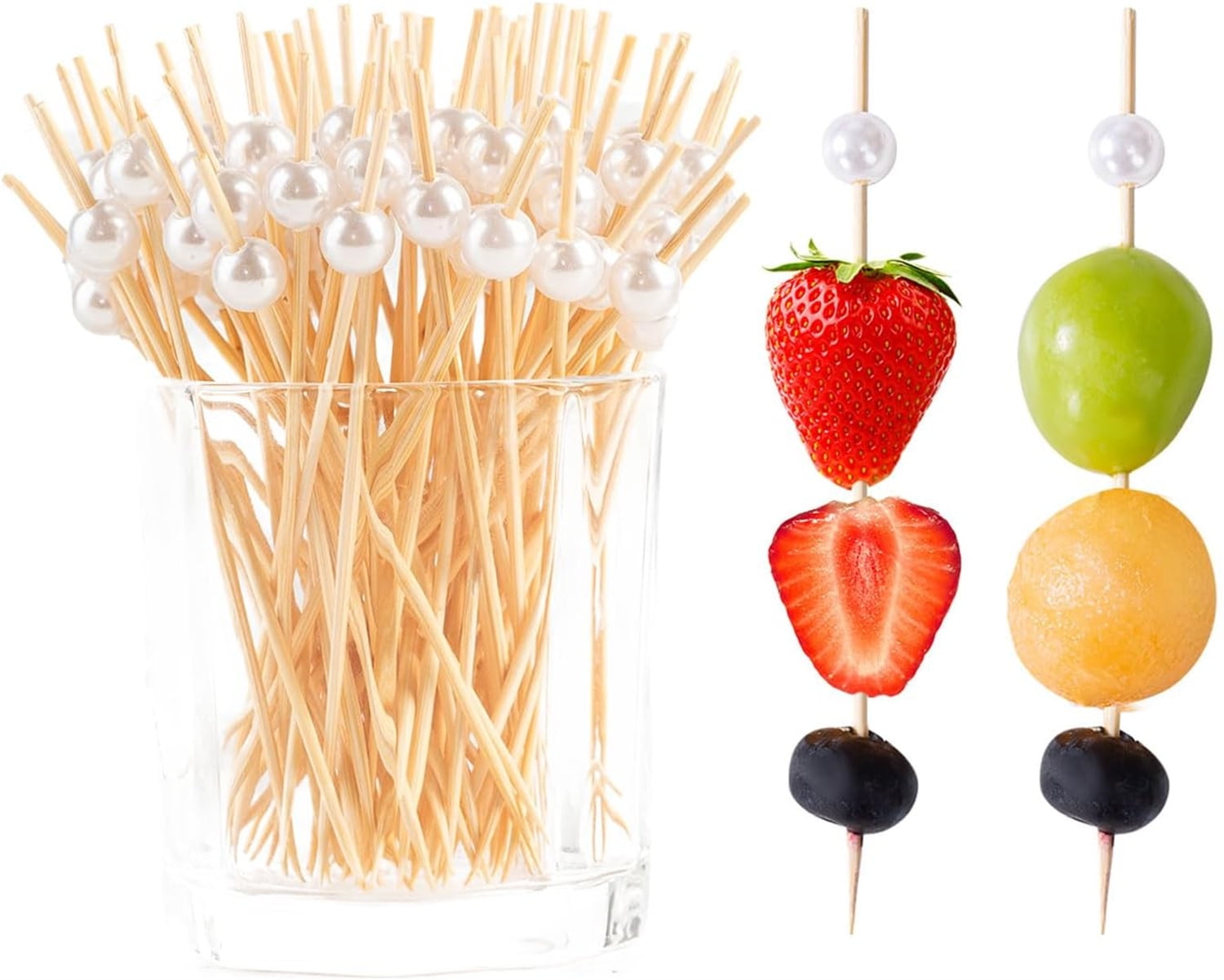 100 Pcs Beige Bamboo Toothpicks,Pearl Cocktail Picks,Pearl Toothpicks ...